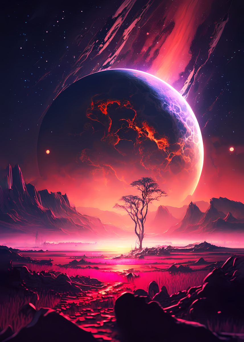 'Red Universe Landscape' Poster, picture, metal print, paint by Luong ...