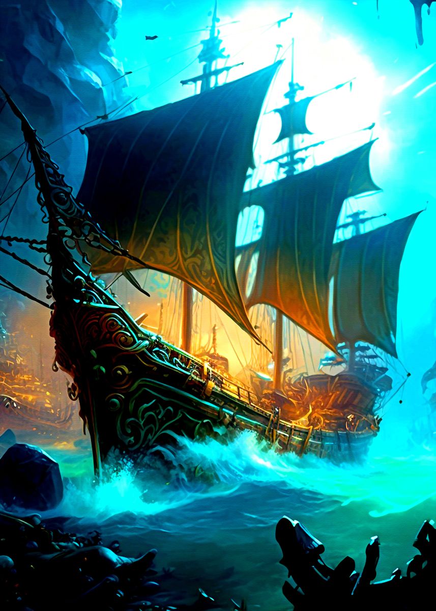 'Fantasy Ship' Poster, picture, metal print, paint by tine Dons | Displate