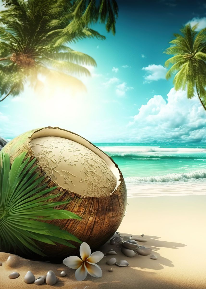 'Coconut on the Beach' Poster, picture, metal print, paint by Daniaal ...