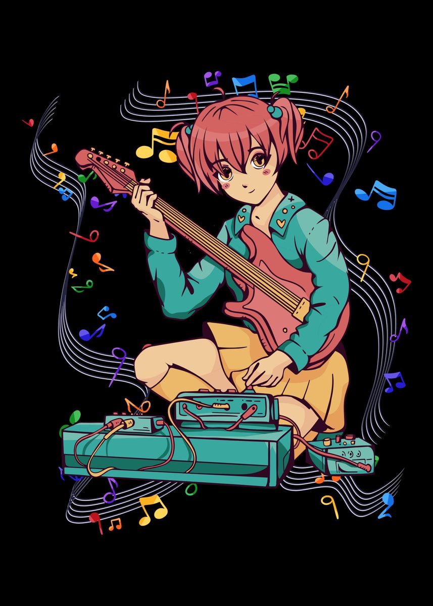 'Anime music guitar cosplay' Poster, picture, metal print, paint by ...