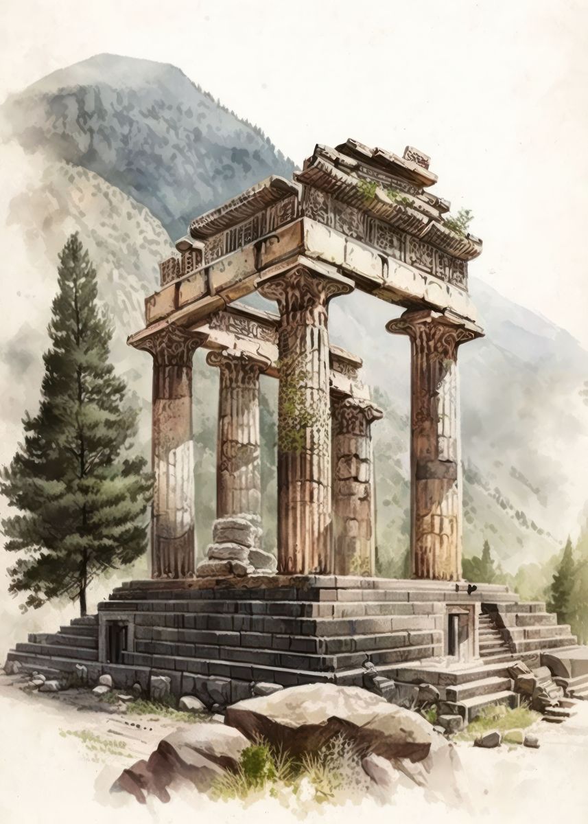 'Temple of Apollo in Delphi' Poster, picture, metal print, paint by Usama Design | Displate