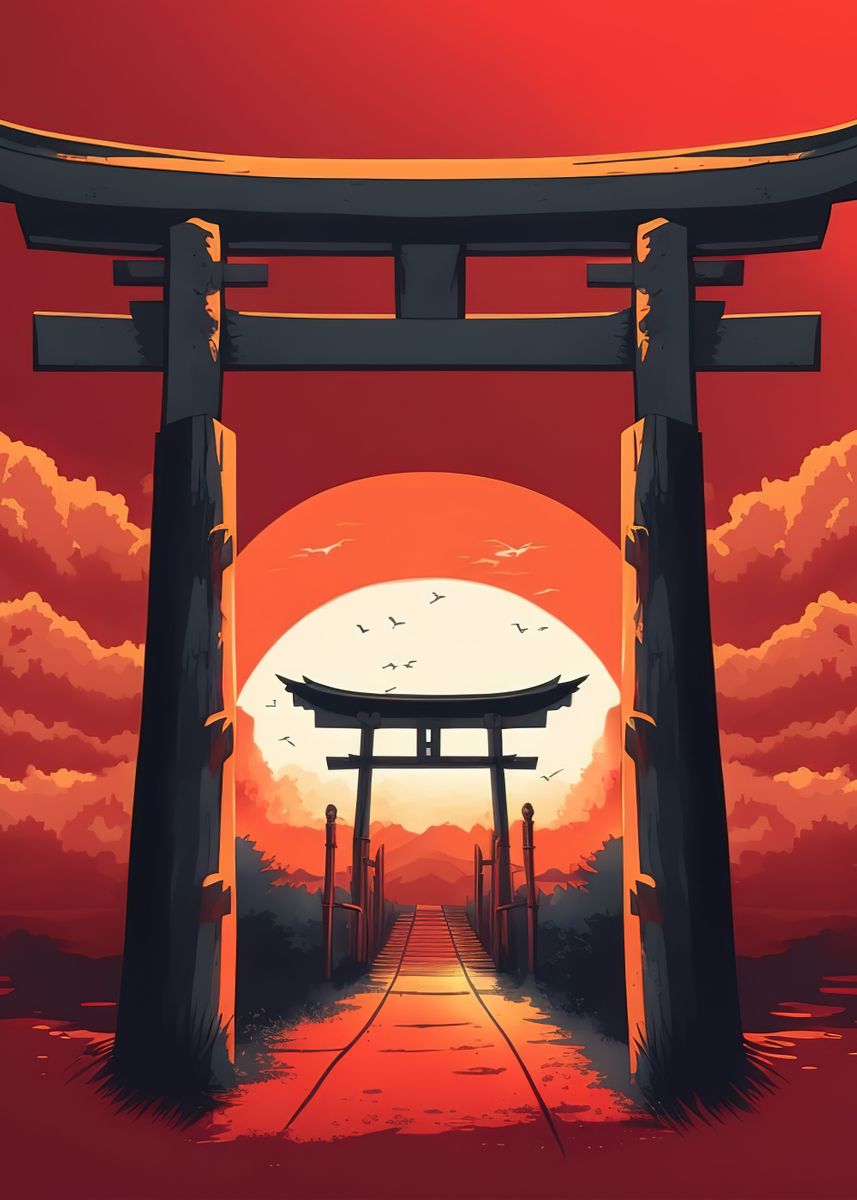 'japanese gate anime' Poster, picture, metal print, paint by Hari ...