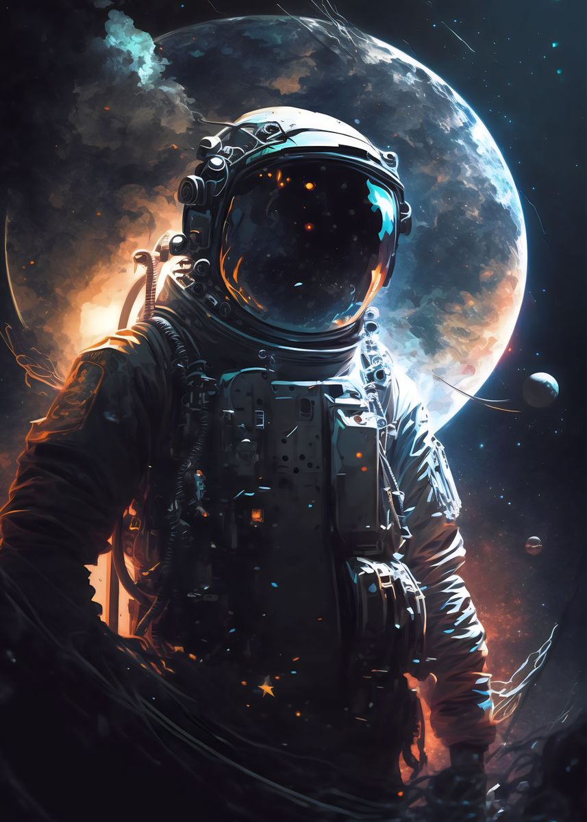 'Cosmonaut and planet' Poster, picture, metal print, paint by Nathan ...