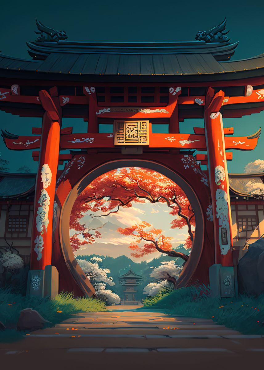 'japanese gate anime' Poster, picture, metal print, paint by Hari ...