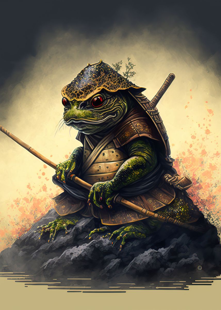 'Frog samurai ' Poster, picture, metal print, paint by Angelina ...