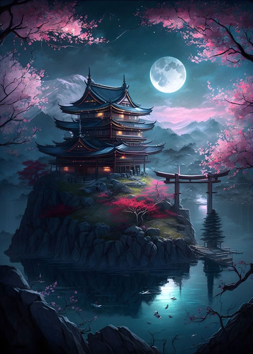 'Fantasy Village japanese' Poster, picture, metal print, paint by Muhammad Irsan | Displate
