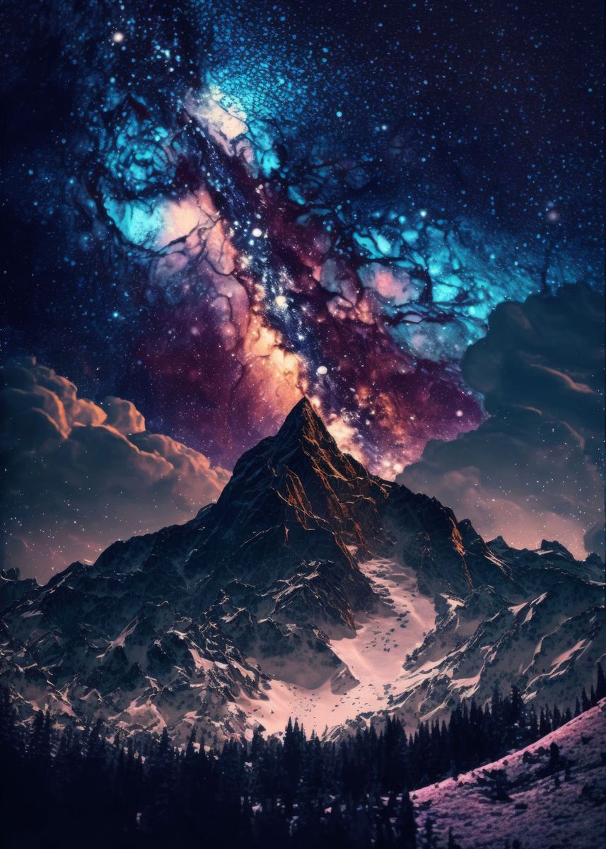 'A Galaxy Mountain View' Poster, picture, metal print, paint by Anxhela ...