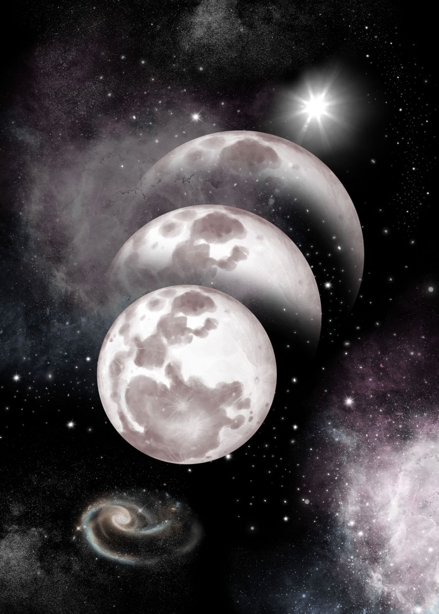 'Three Moons' Poster, picture, metal print, paint by Lucia ...