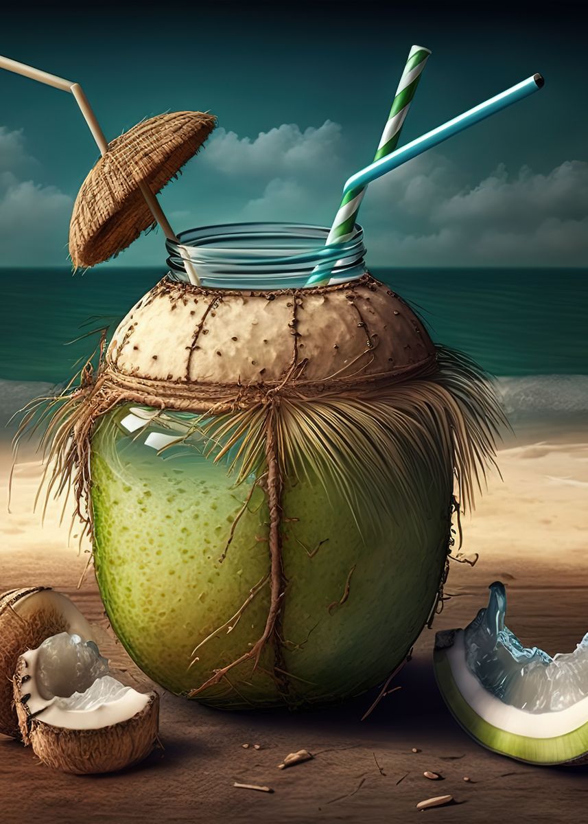 'Coconut on the Beach' Poster, picture, metal print, paint by Daniaal ...