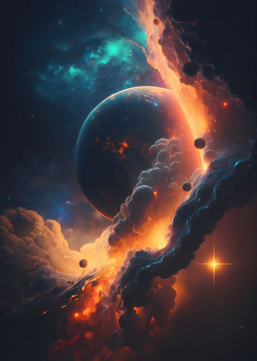 'Planet implosion' Poster, picture, metal print, paint by Nathan Ponty | Displate