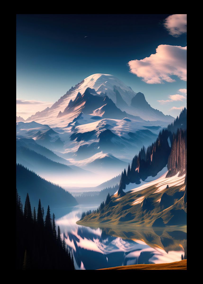 'Snowy Rough Mountain' Poster, picture, metal print, paint by ...