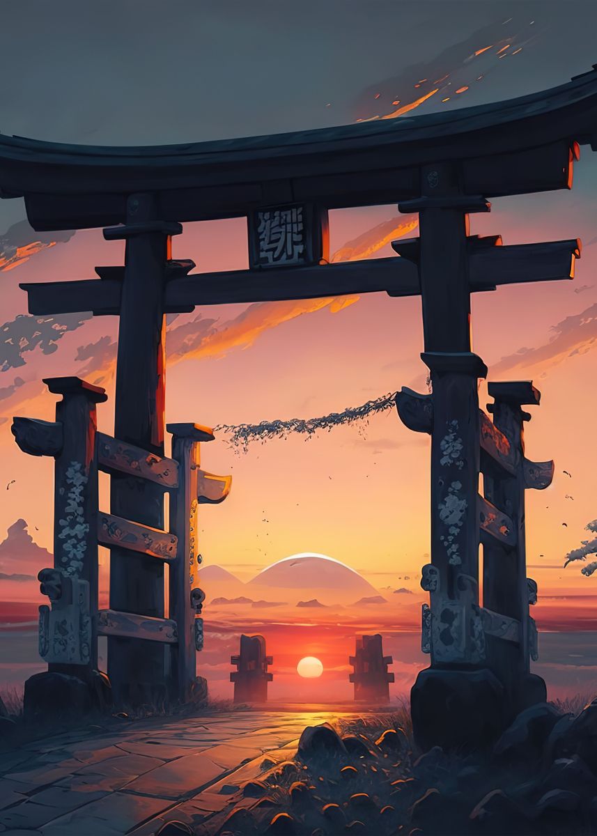 'japanese gate anime' Poster, picture, metal print, paint by Hari ...