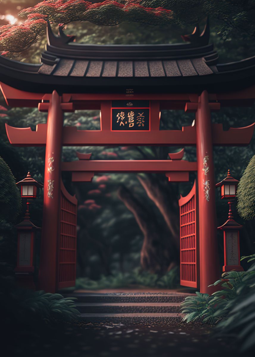 'japanese gate anime' Poster, picture, metal print, paint by Hari ...