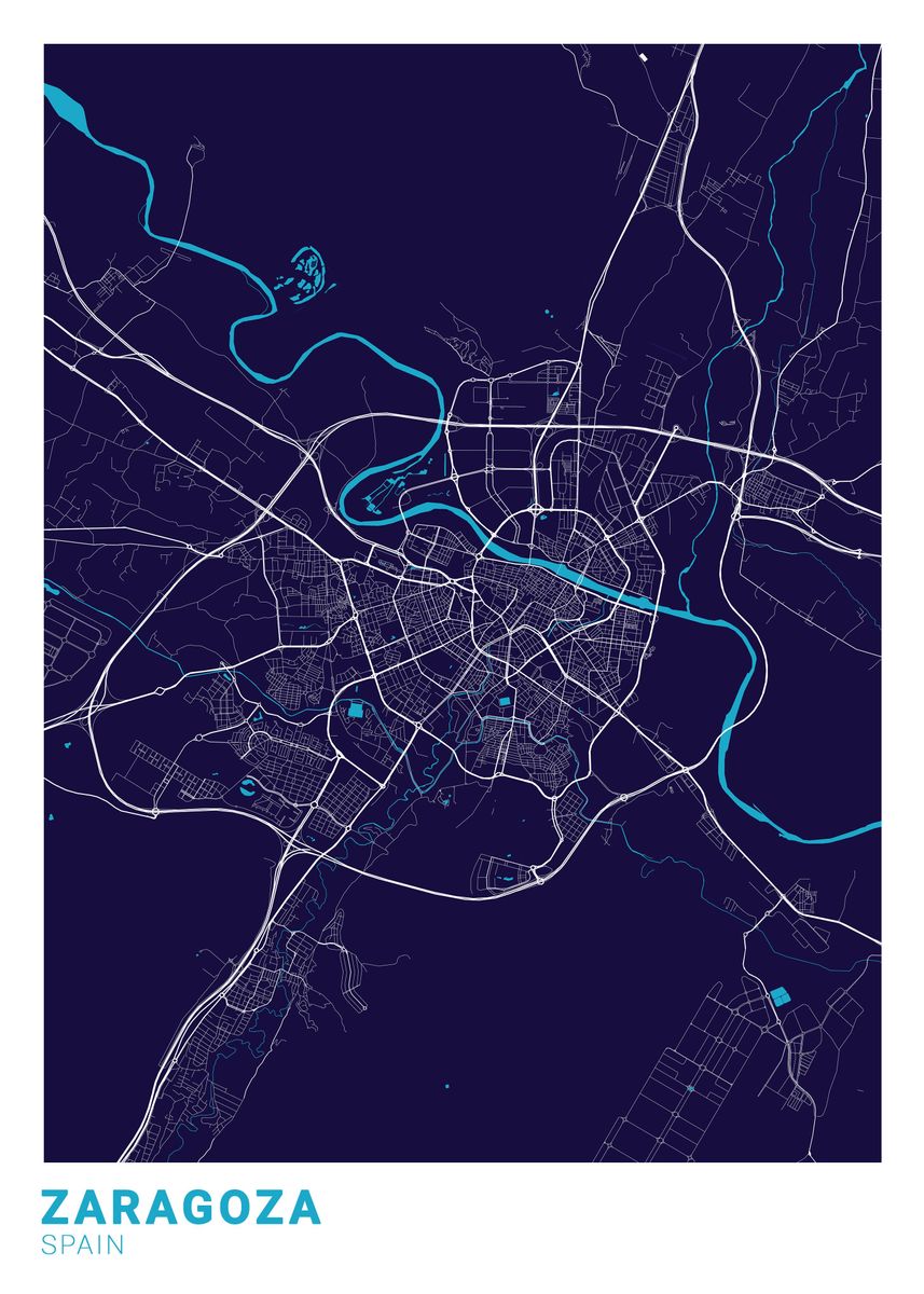 'Zaragoza City Map' Poster, picture, metal print, paint by Trulaf Design | Displate
