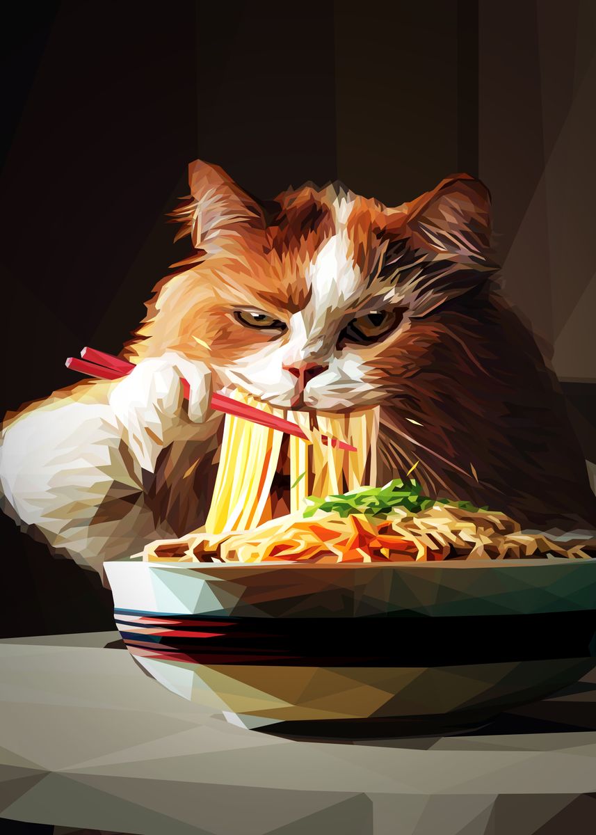 'Cat Ramen' Poster, picture, metal print, paint by pxlG | Displate