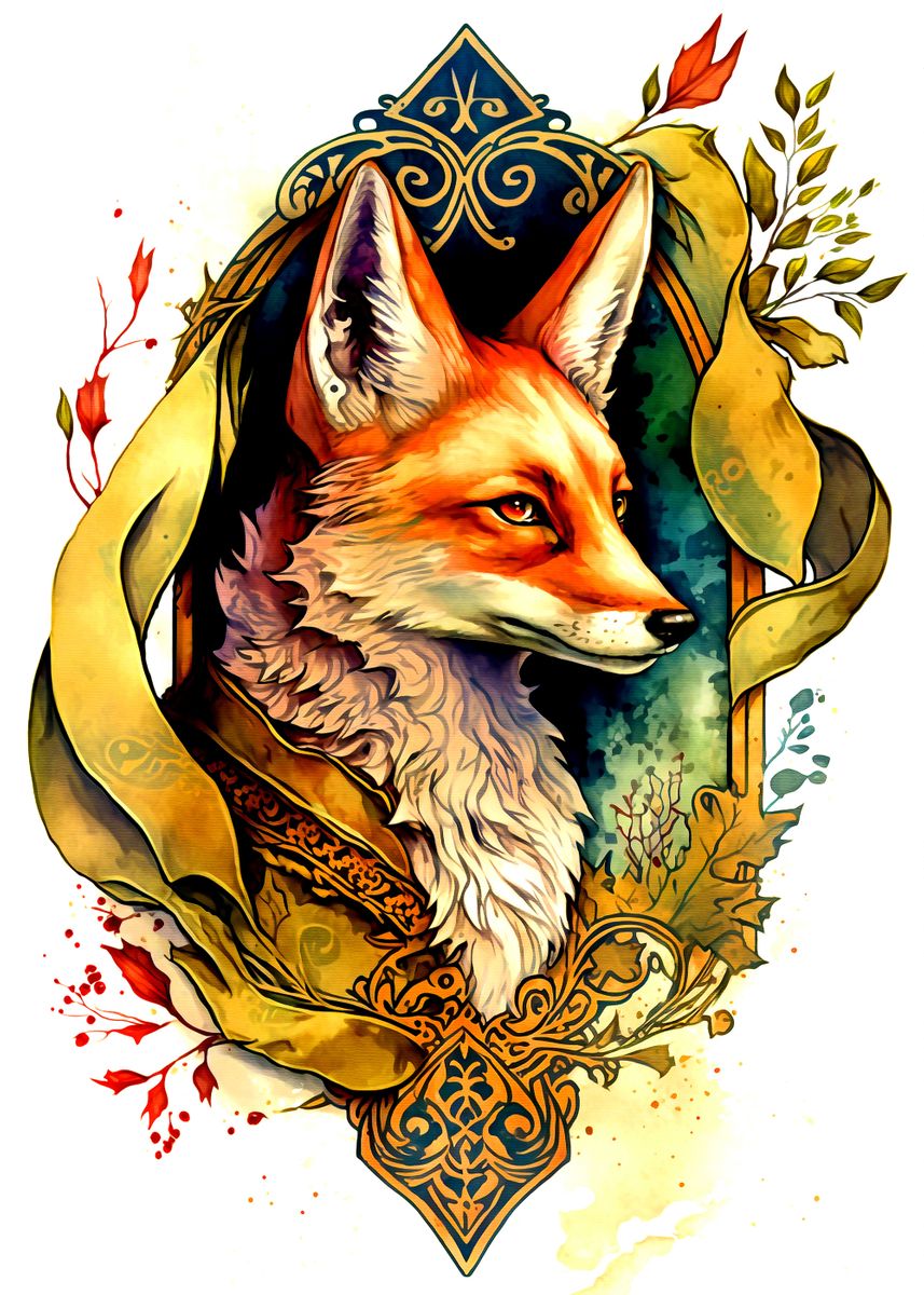 'Fox' Poster, picture, metal print, paint by Lee Jani | Displate