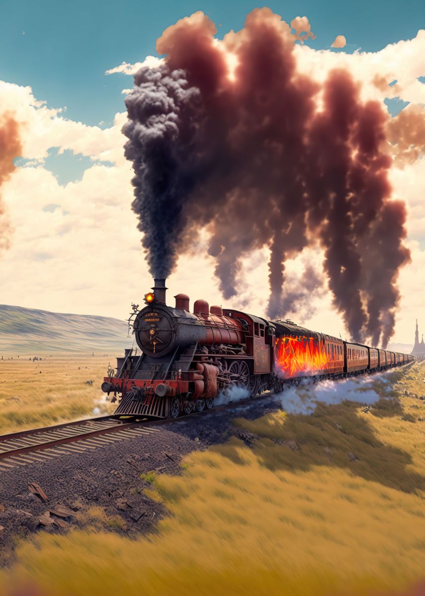 'Steam train' Poster, picture, metal print, paint by Ana Calvert | Displate
