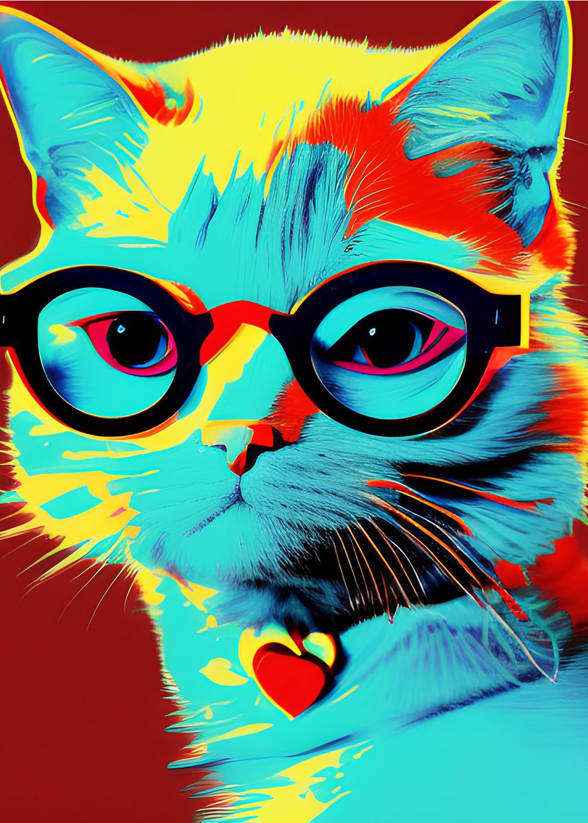 'Neon Meow' Poster, picture, metal print, paint by Ella Mapalad | Displate
