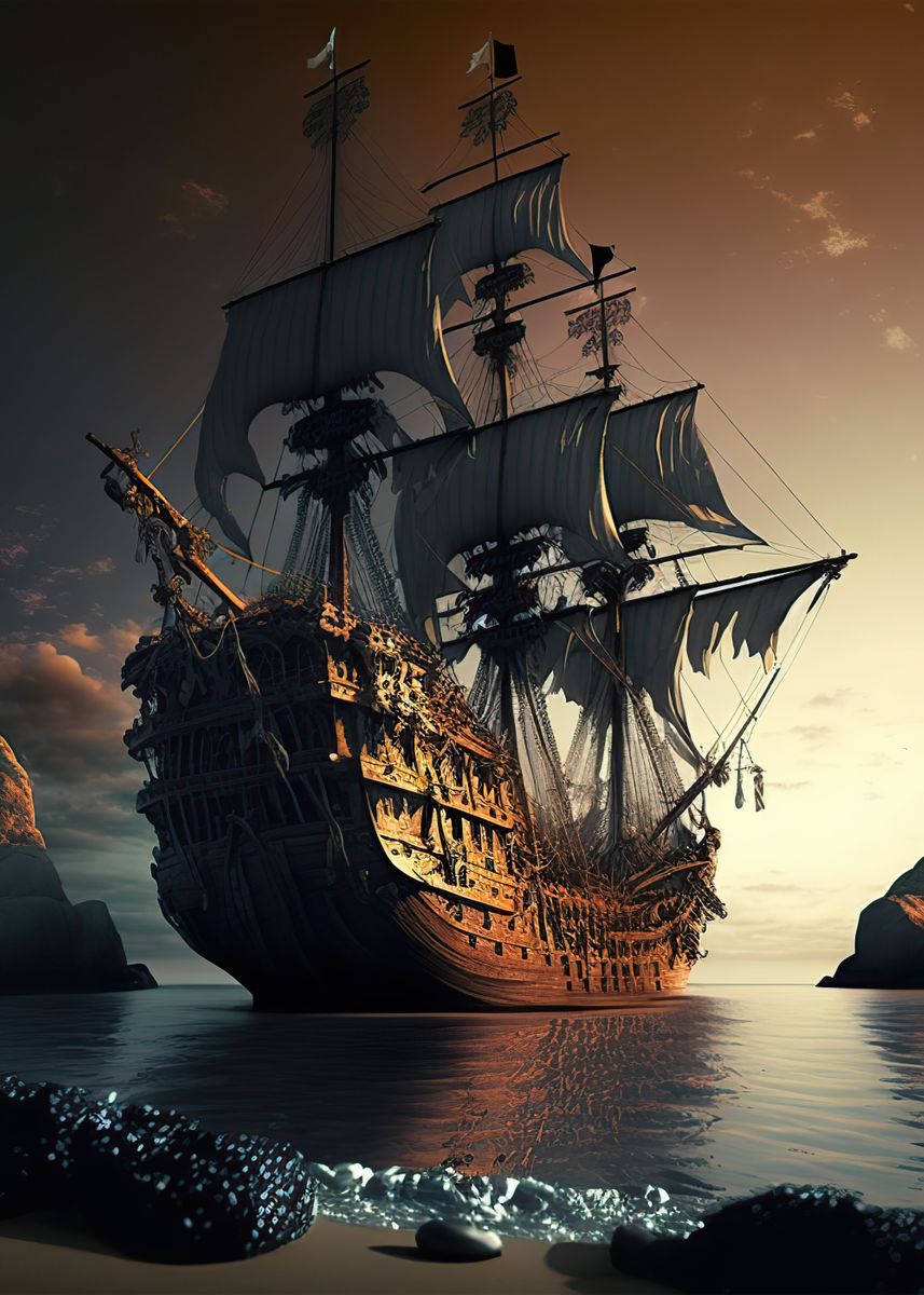 'Pirate ship' Poster, picture, metal print, paint by Atlas Mcguire ...