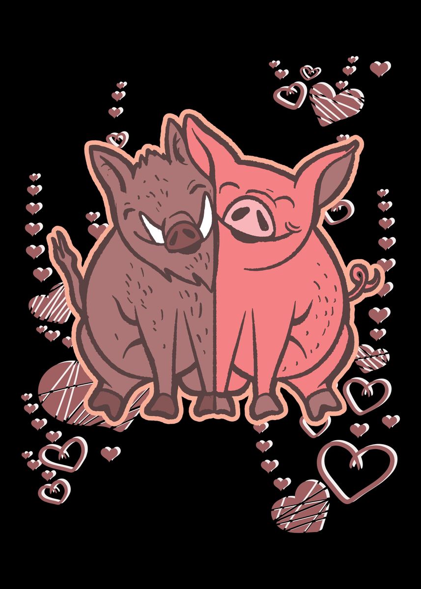 'Pigs dear wild boar domest' Poster, picture, metal print, paint by ...