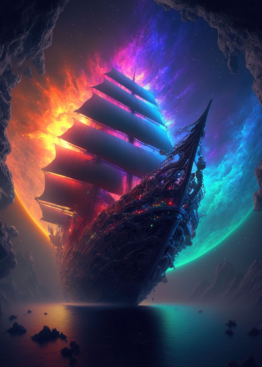 'Pirate Ship In Space' Poster, picture, metal print, paint by Creative ...