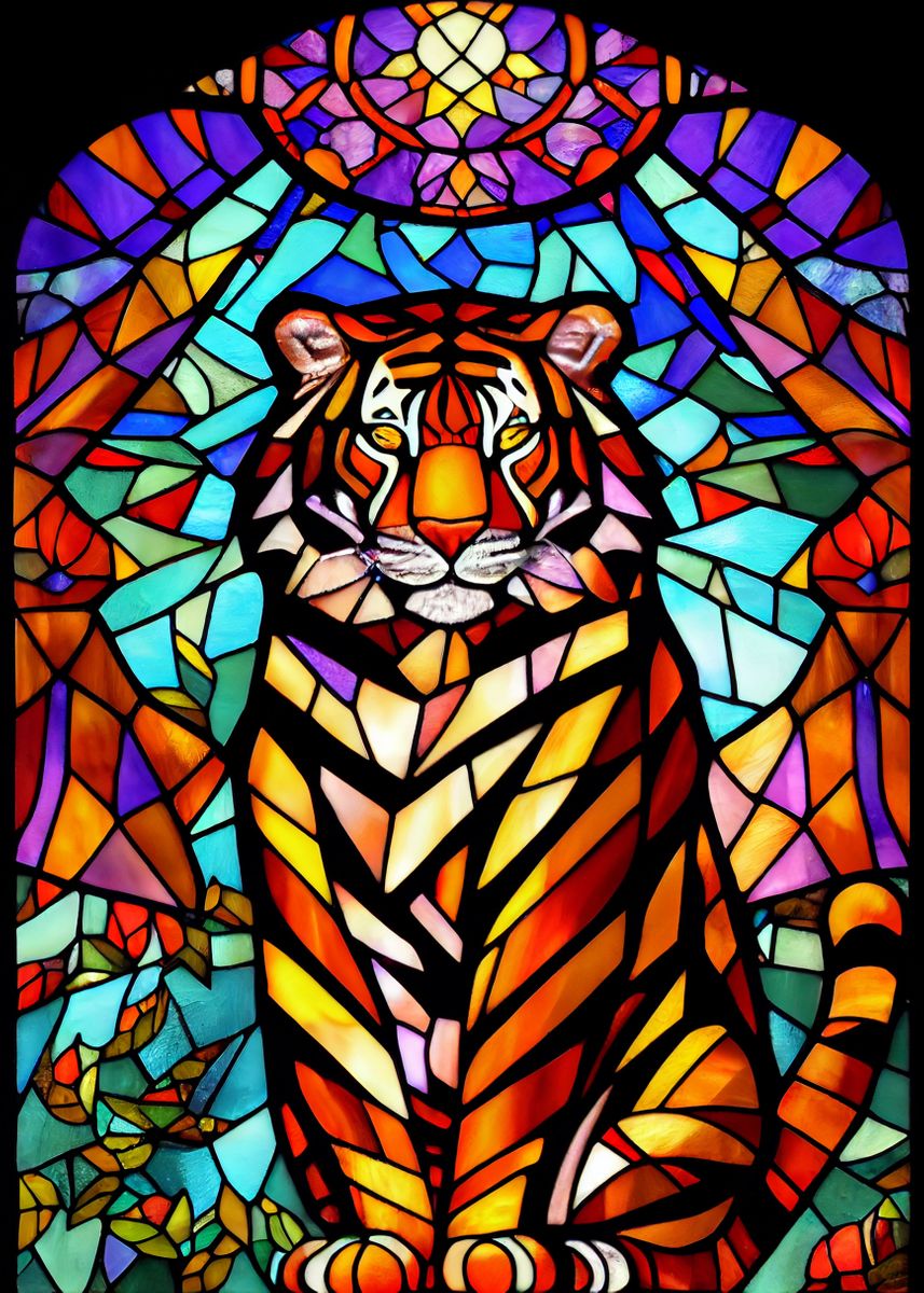 'Tiger Stained Glass Style' Poster, picture, metal print, paint by ...