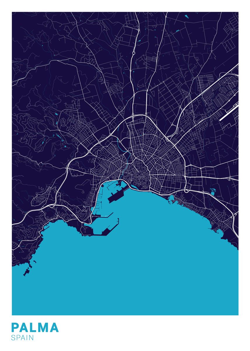 'Palma City Map' Poster, picture, metal print, paint by Trulaf Design ...