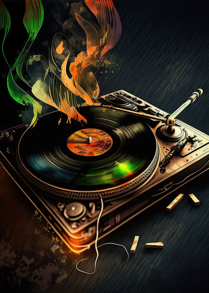 'Vinyl record playing music' Poster, picture, metal print, paint by ...