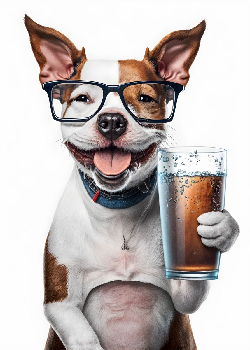 'Dog and a glass of beer' Poster, picture, metal print, paint by Elz ...