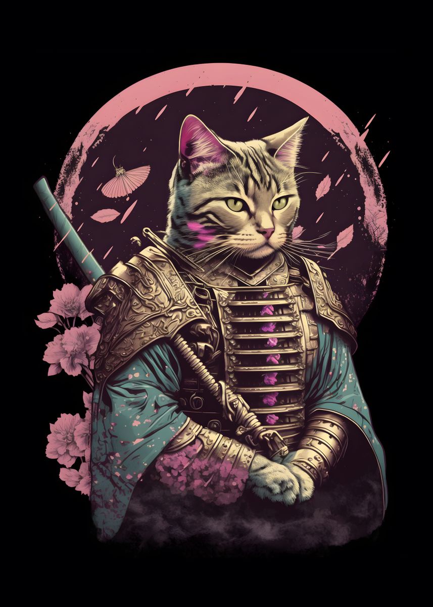 'Adventure of a samurai cat' Poster, picture, metal print, paint by ...