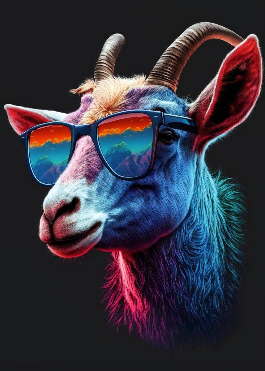 'Neon Nights Goat' Poster, picture, metal print, paint by Powerful ...