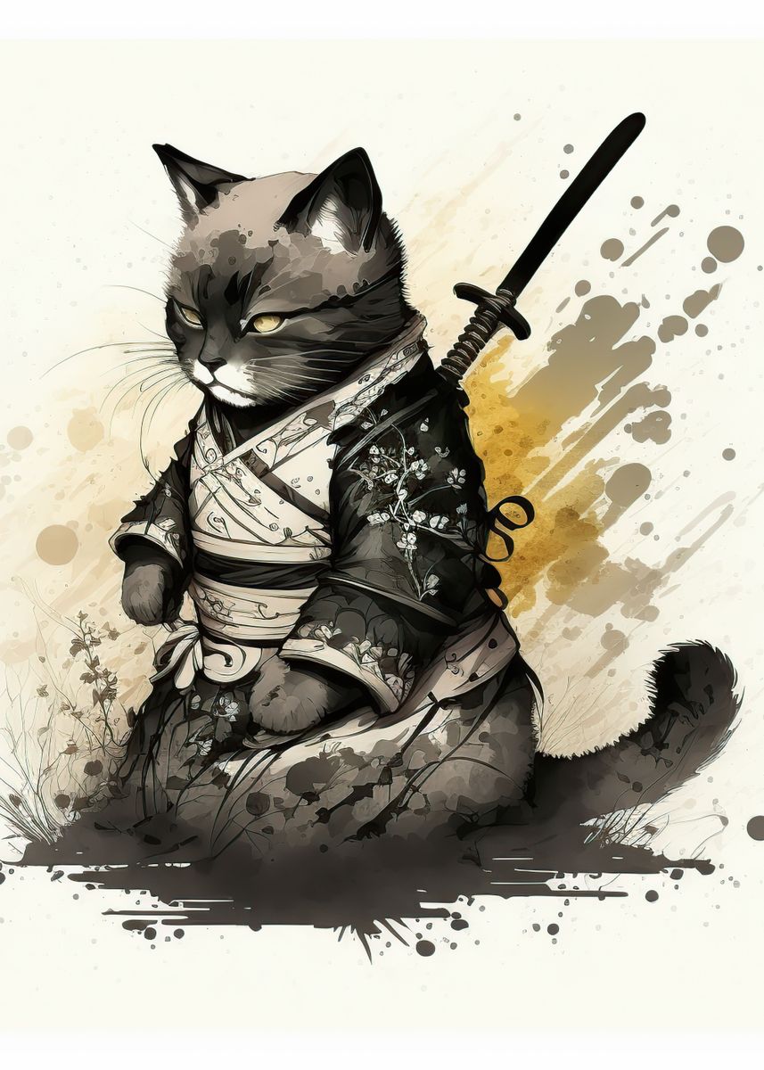 'Samurai Cat ' Poster by EPL Retro | Displate