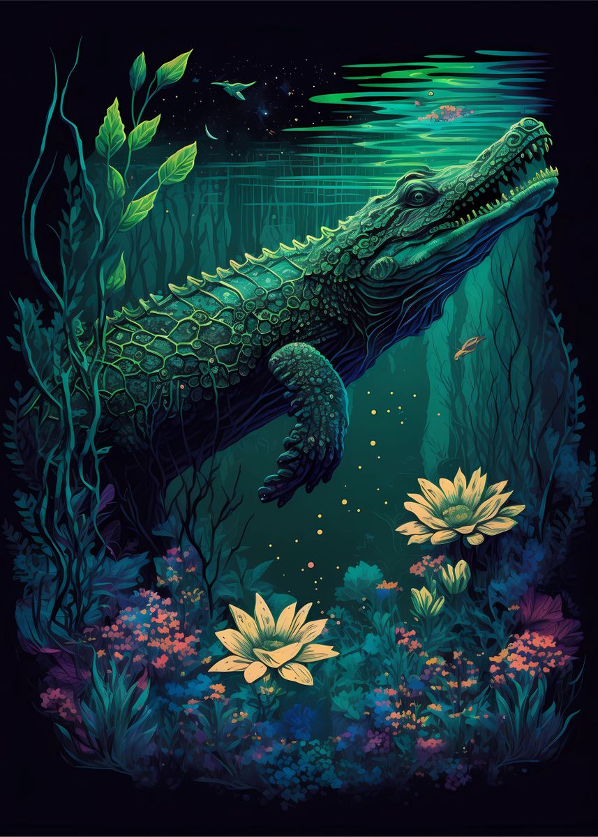 'Whimsical Crocodile' Poster, picture, metal print, paint by Leah Decor ...