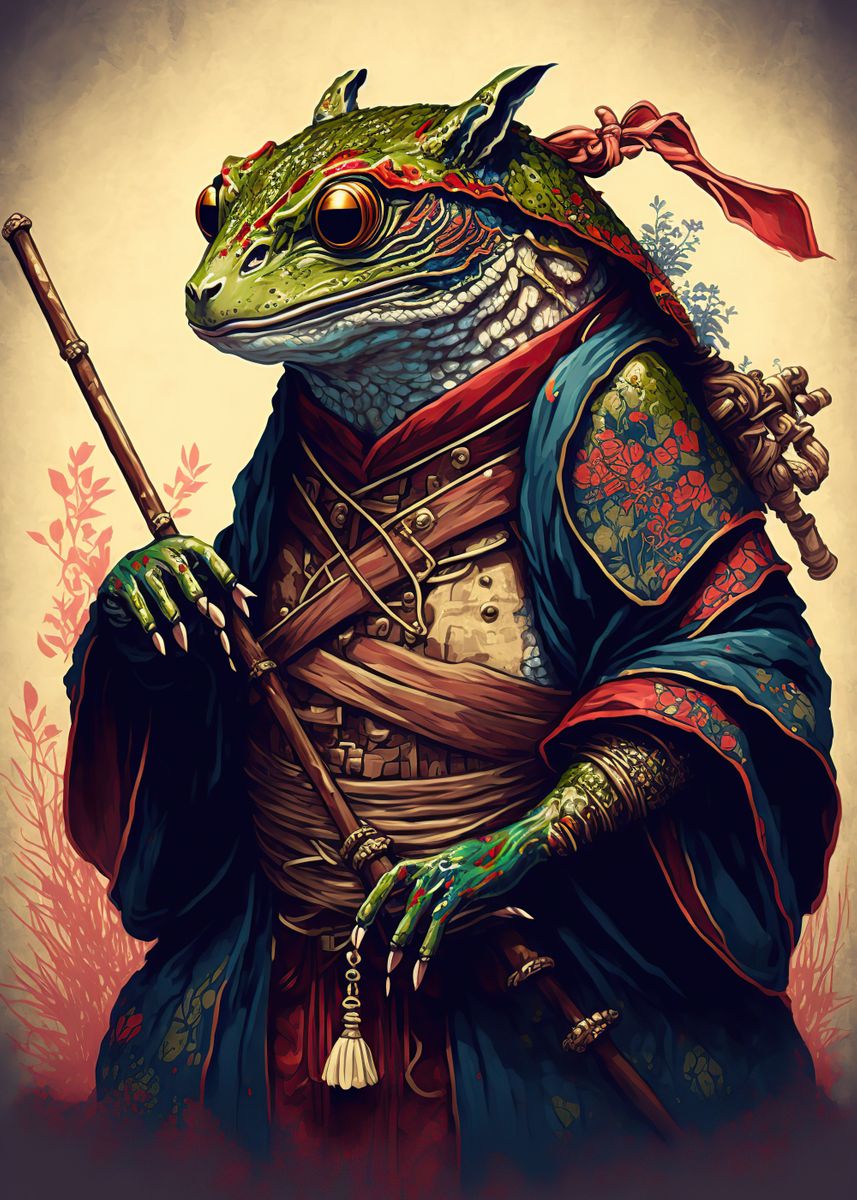 'Frog samurai ' Poster, picture, metal print, paint by Angelina ...