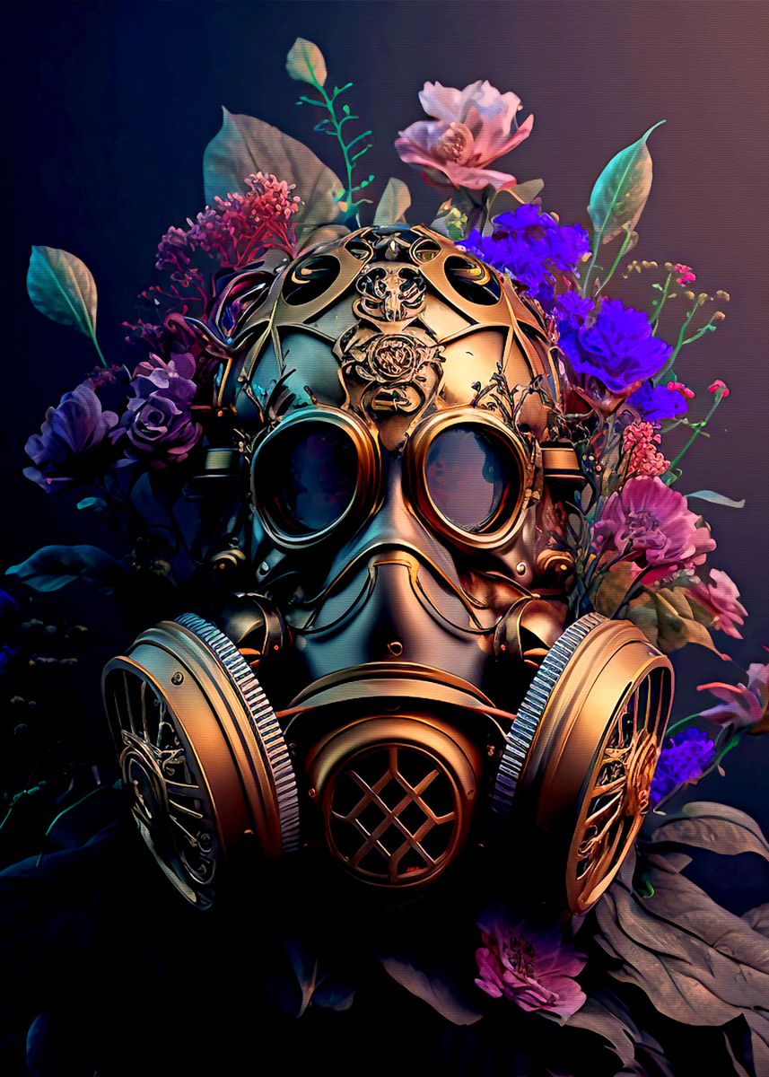 'Flower in gas mask' Poster, picture, metal print, paint by Antandi ...