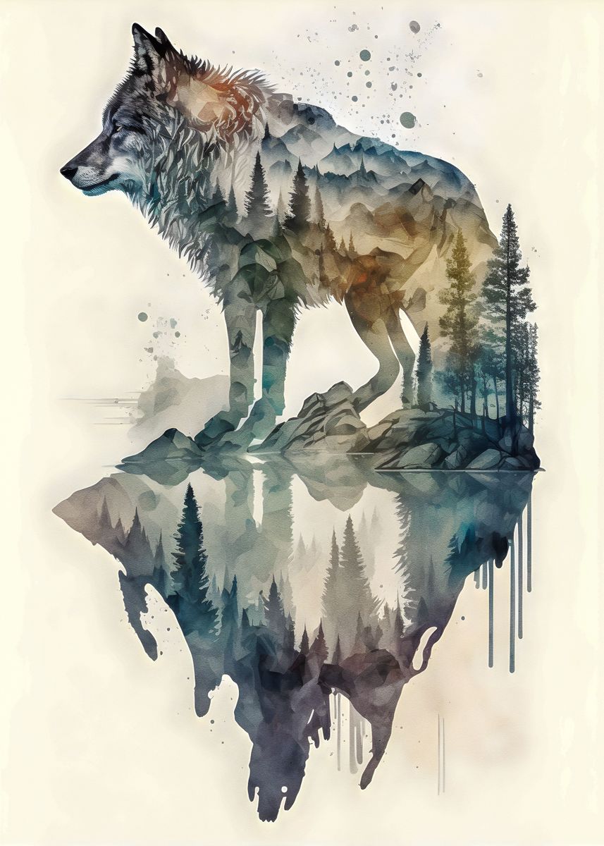 'WOLF ABSTRACT' Poster, picture, metal print, paint by Elz art | Displate