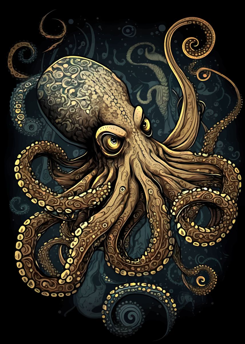 'Octopus' Poster, picture, metal print, paint by Mounier Wanjak | Displate