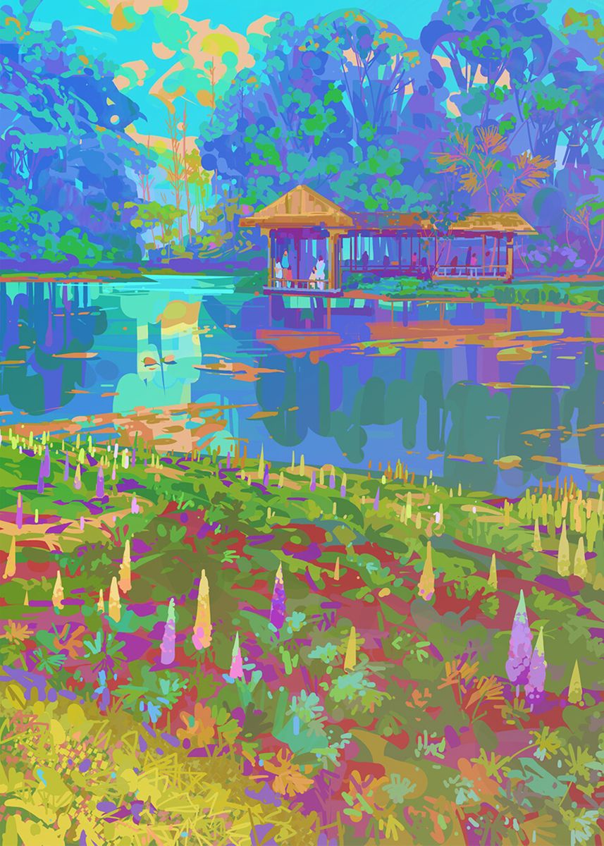 'Lake Scenery Pop Art' Poster, picture, metal print, paint by Mukart ...
