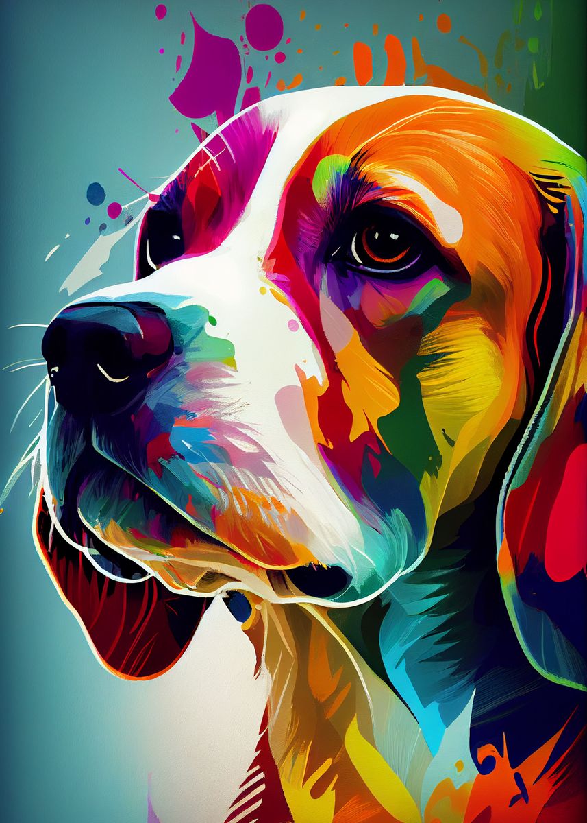 'Beagle Colorful' Poster, picture, metal print, paint by DecoyDesign ...
