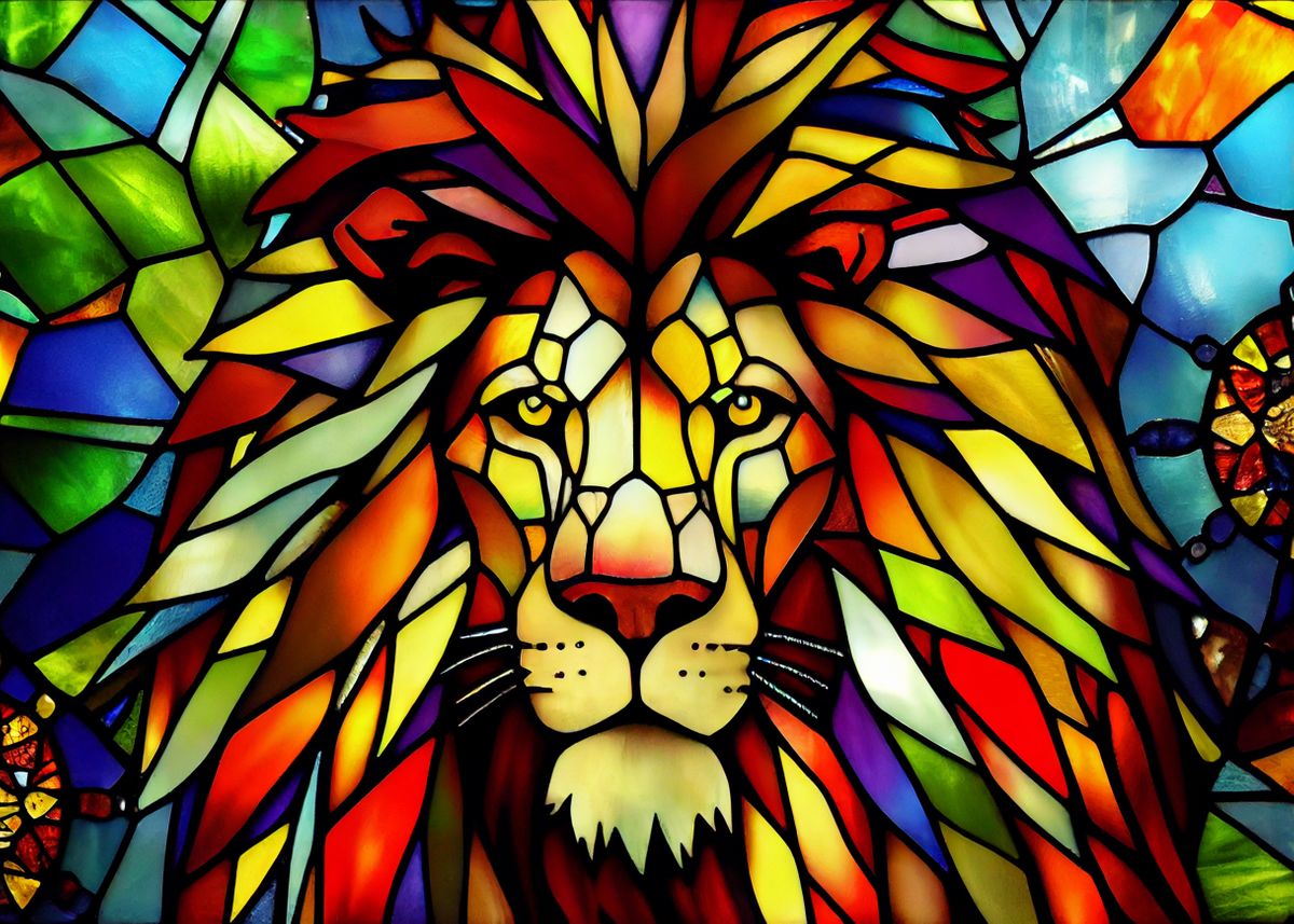 'Lion Stained Glass Style' Poster by Holzkovic | Displate