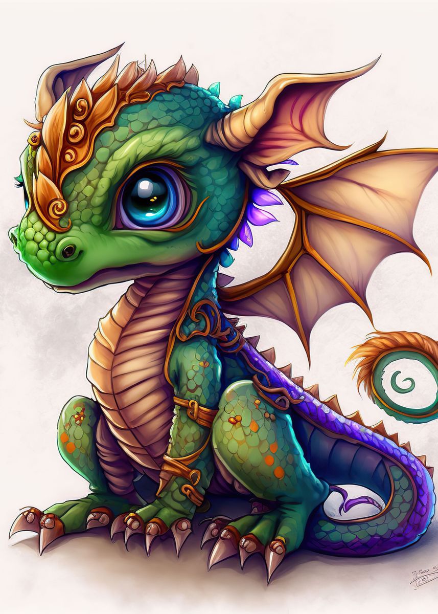 'Baby Dragon' Poster, picture, metal print, paint by Elly Rodgers ...