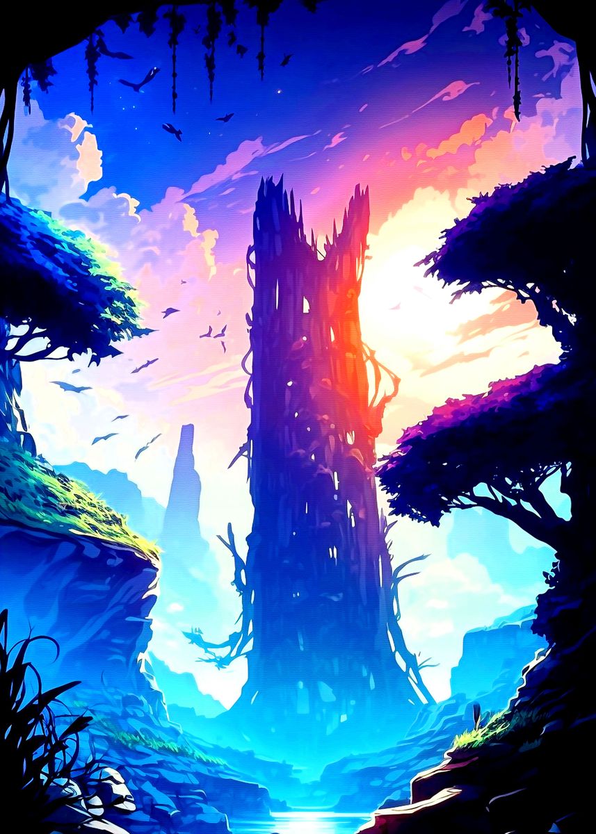 'Anime Landscape' Poster, picture, metal print, paint by Pascale Dufour ...