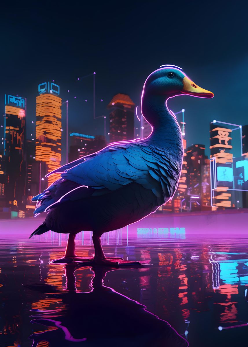 'Duck Cyberpunk Cityscapes' Poster, picture, metal print, paint by Art ...