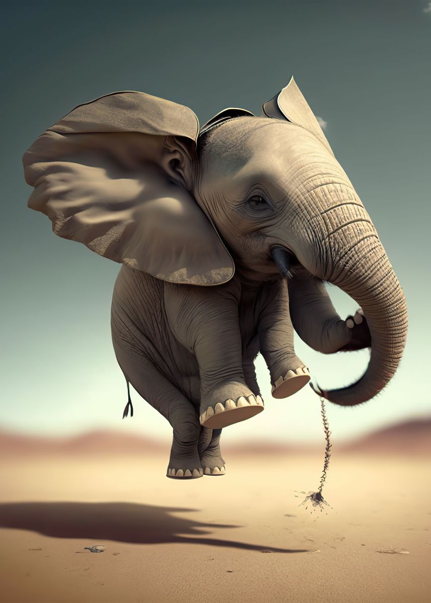 'Elephant flying ' Poster, picture, metal print, paint by Rida Santos ...