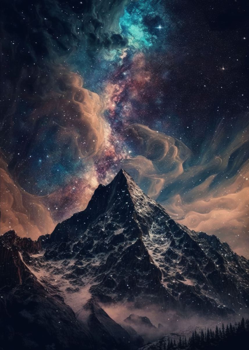 'A Galaxy Mountain View' Poster, picture, metal print, paint by Anxhela ...