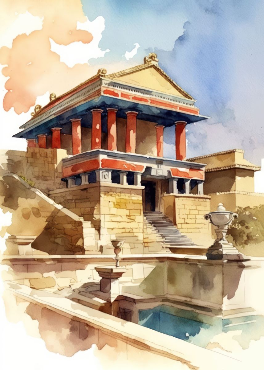 'Palace Knossos Watercolor' Poster by Usama Design | Displate