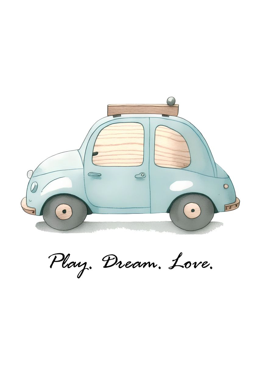 'Cute blue car' Poster, picture, metal print, paint by Juliana RW ...