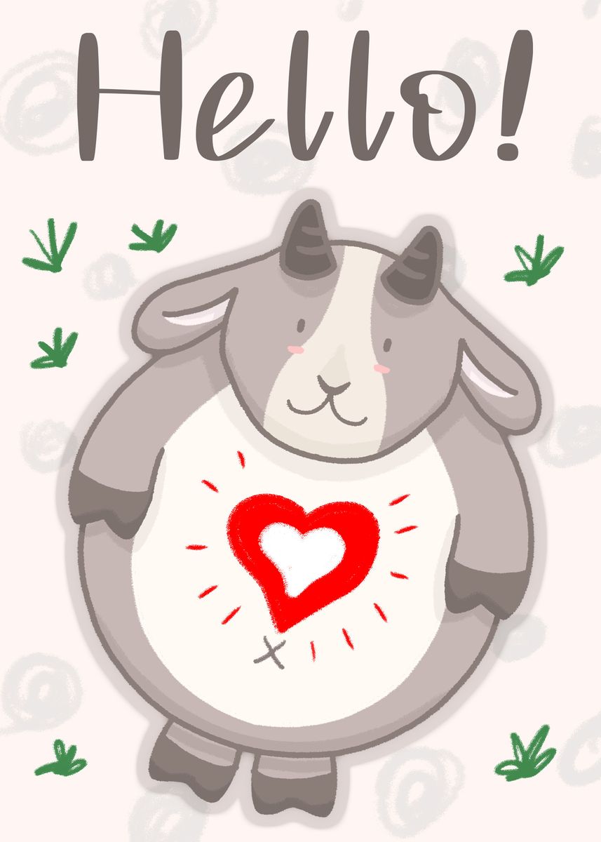 'Cute Goat ' Poster, picture, metal print, paint by Fateh Lahlah | Displate