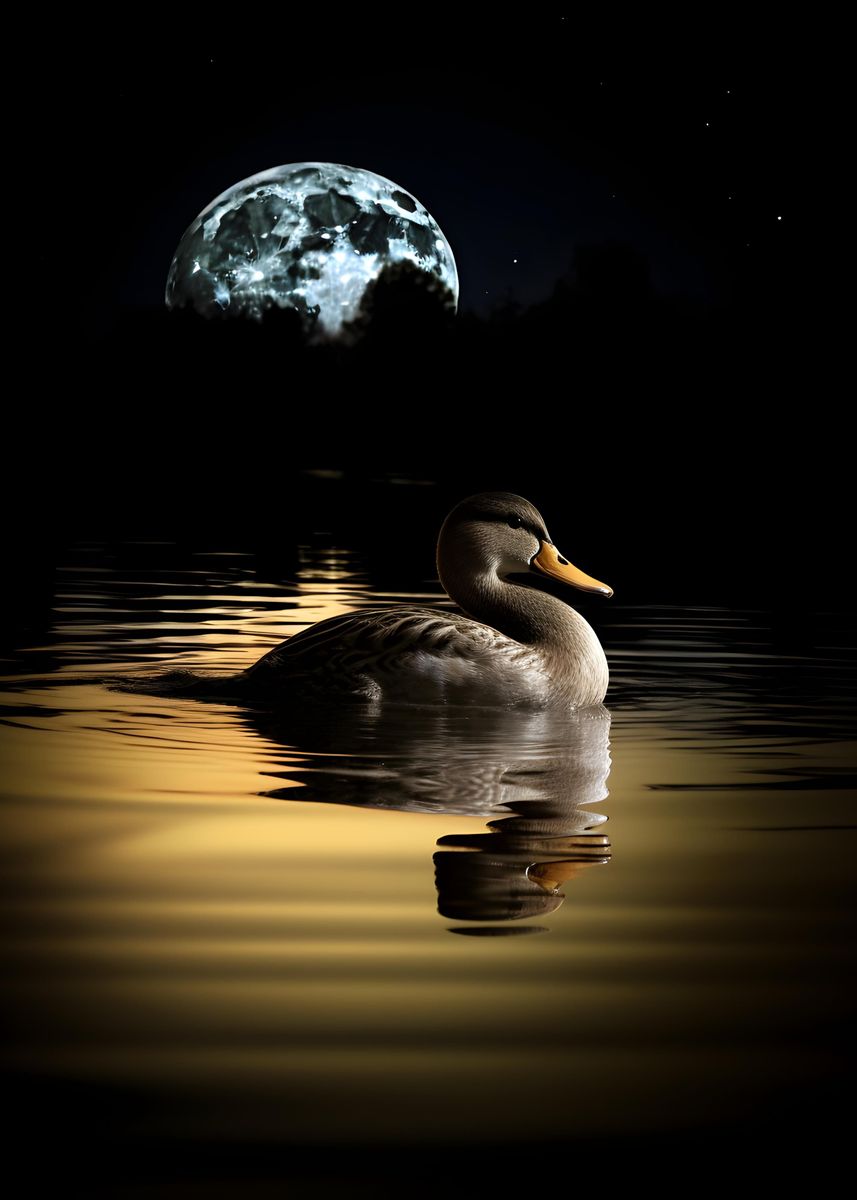 'Duck Under the Moonlight' Poster, picture, metal print, paint by Art ...