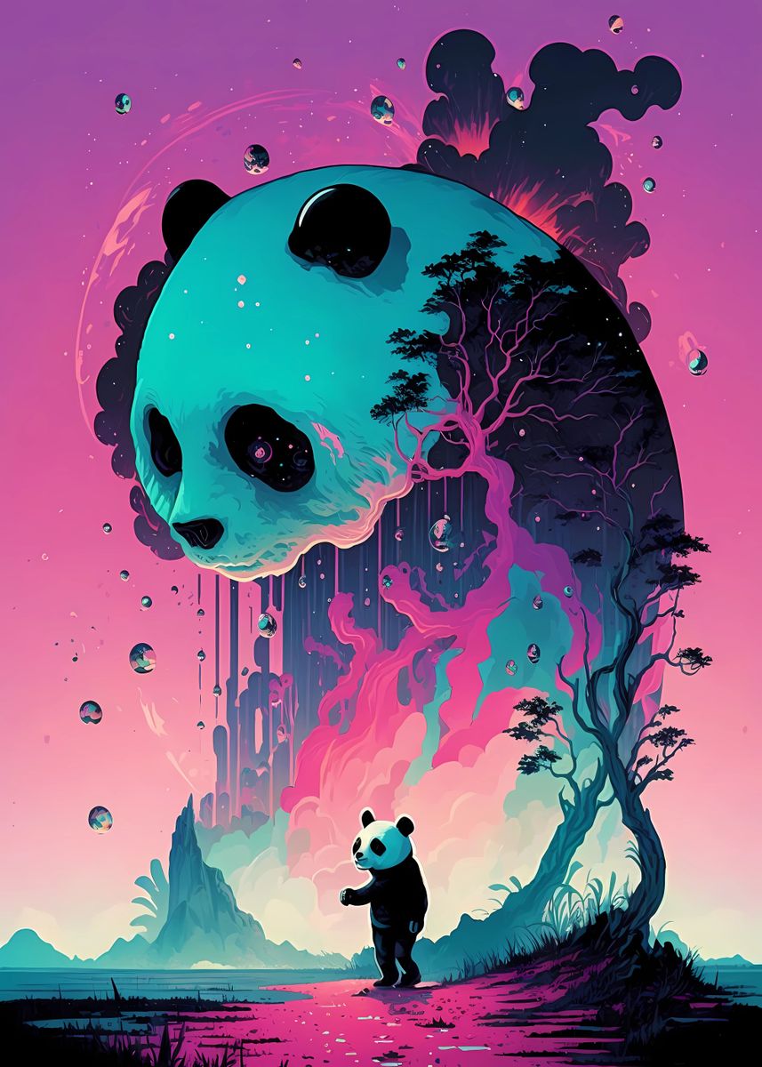 'Panda Enchanted worldview' Poster, picture, metal print, paint by ...